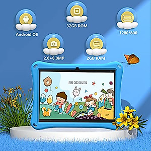 Kids Tablet, 10 inch Tablet for Kids 32GB ROM+512GB Expand Android Tablets, Parental Control Toddler Tablet, 6000mAh Battery, 2GB RAM, Dual 2+8MP Camera, BT, Wifi Kids Tablet with Kid-Proof Case