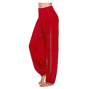 ARJOSA Women's Side Slit Harem Yoga Pants Split Wide Leg Lounge Beach Pants Pajama Bottoms (Large, Red)