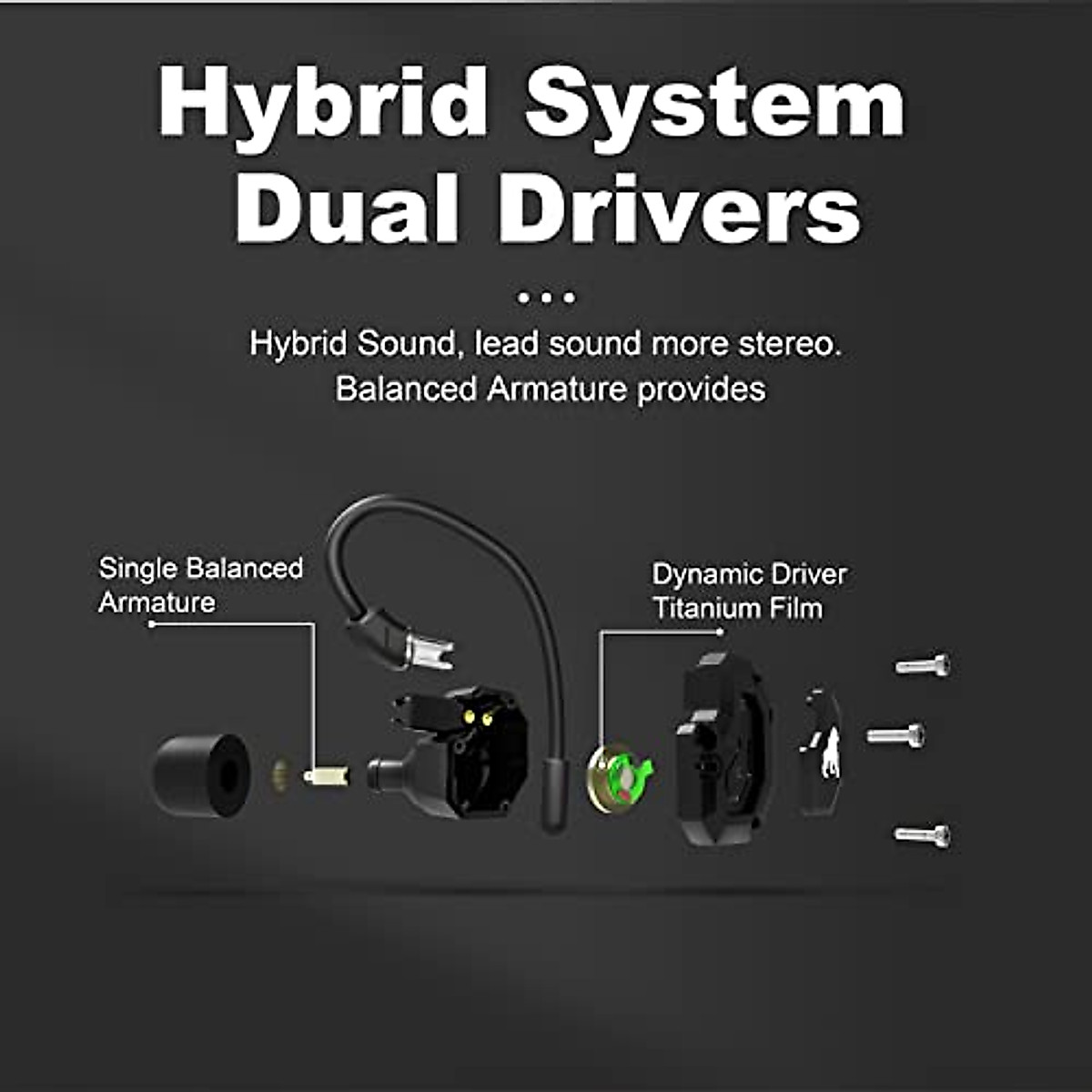 KONG-X Wireless Earbuds, Rotatable Ear Hooks for Ultimate Comfort and Secure Fit for Sports, Hybrid Dynamic Drivers and Armature Drivers, Deep Bass, Waterproof, SweatProof, 25H Play Time