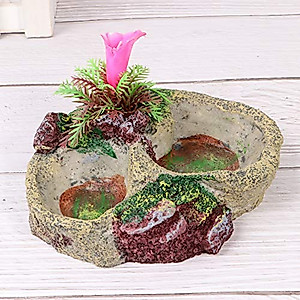 POPETPOP Resin Reptile Platform Artificial Tree Trunk Design Reptile Food Water Bowl Feeding Dish - Reptile Tank Water Dish Food Bowl for Lizard, Gecko, Snake, Tortoise (Size 2)
