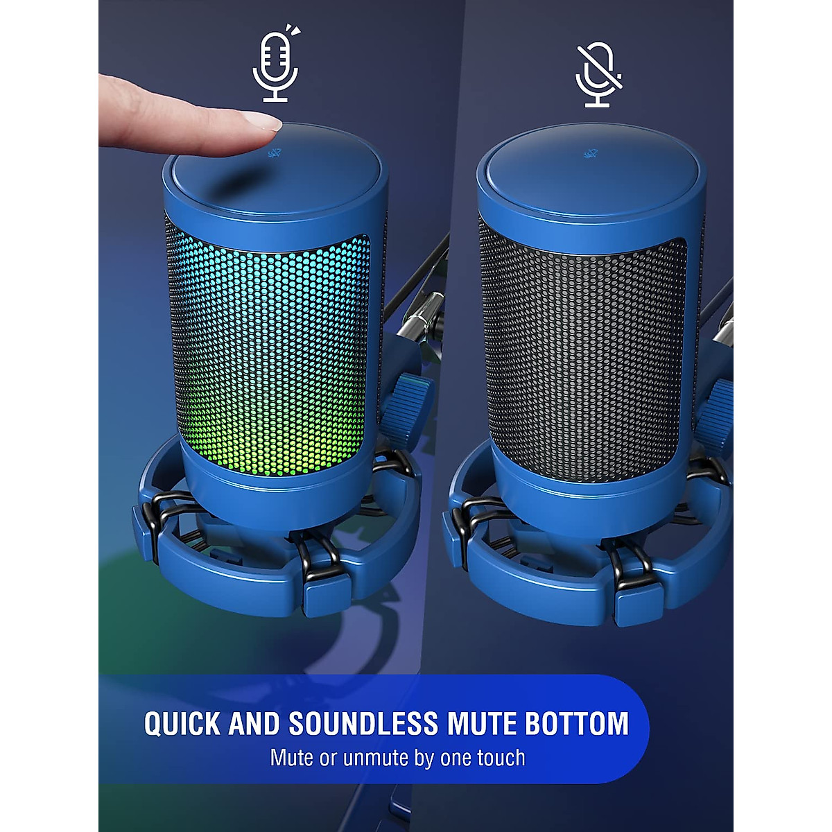 FIFINE Gaming Streaming USB PC Microphone for Mac OS/Windows, AmpliGame Condenser Cardioid Mic with RGB for Video Vocal Recording Twitch Discord, Gamer Computer Mic-Blue