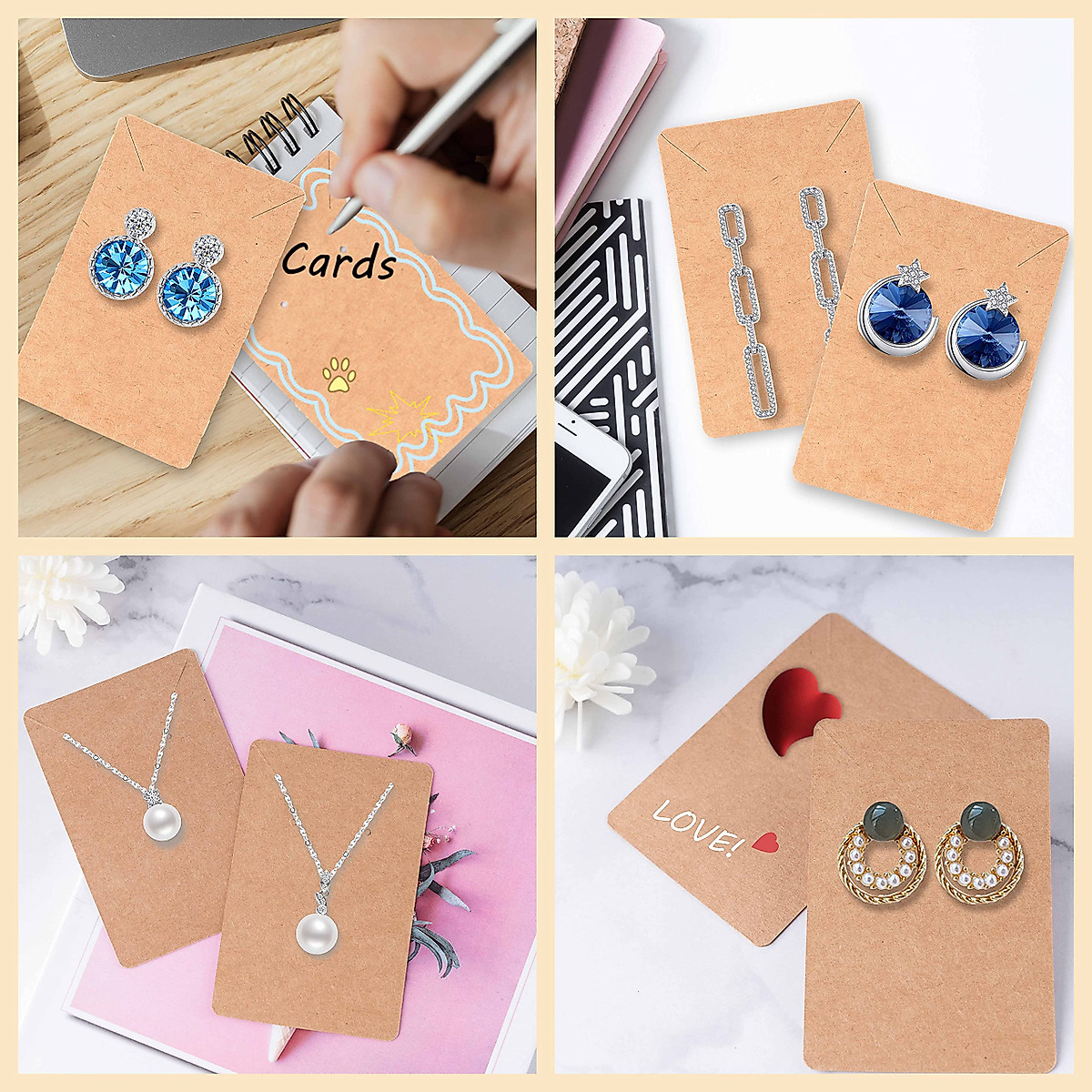 Earring Cards for Selling Including 120 Pcs Earring Holder Cards, 120 Earring Packaging and 240 Pcs Earring Backs, for Earrings/Necklace/Jewelry Display, Jewelry Packaging 3.5x2.4 Inches (Brown)