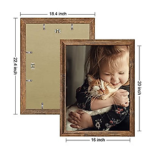 PQSNZ 16x20 Picture Frame Brown Poster Frame for Wall Mounting or Tabletop Display 20x16 Rustic Picture Frames collage Wall Decor Set of 2