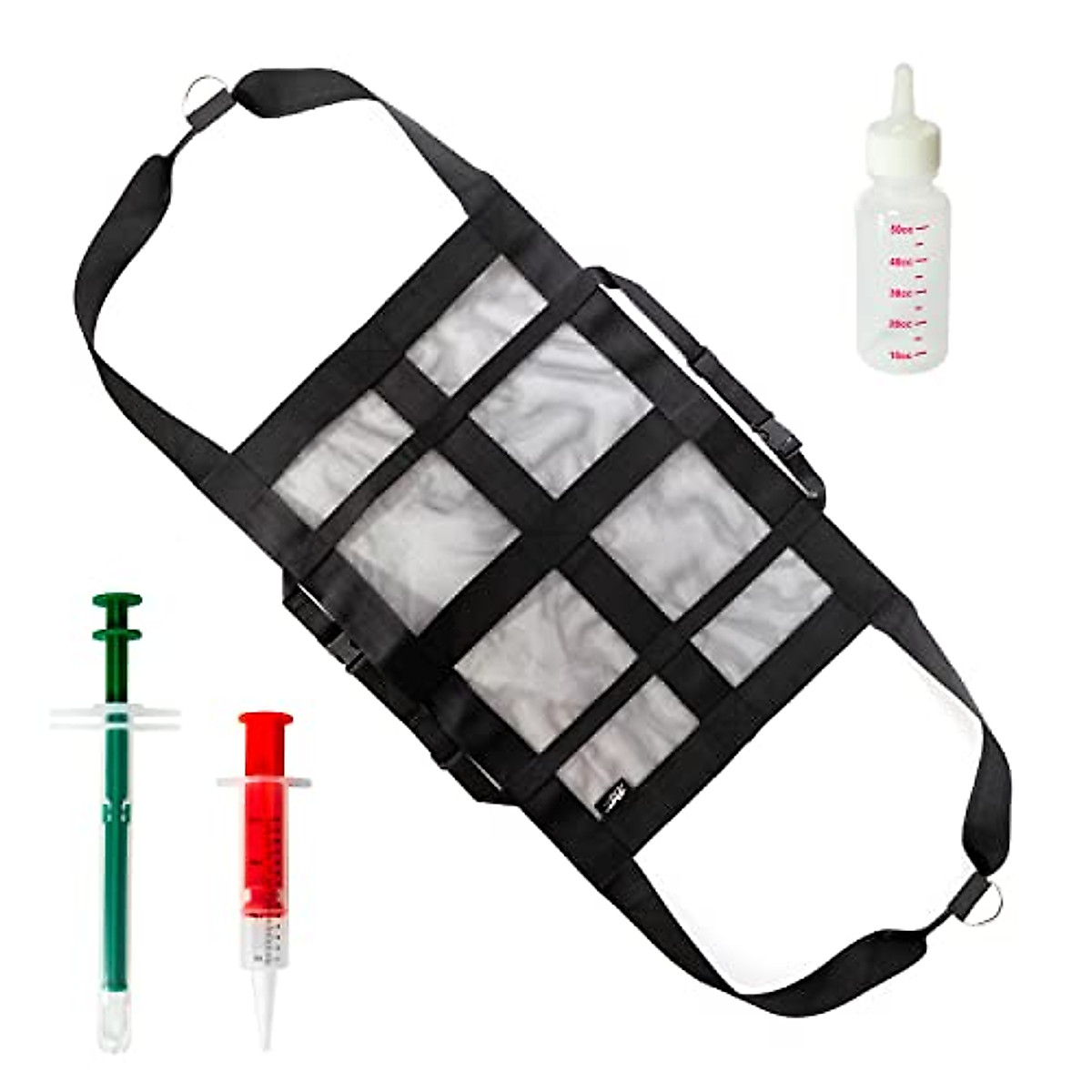 BKHdesign Calf Sling - Large Black Sling for Weighing and Lifting Small Animals - Complete with Bottle Feeder and 2 Food Feeders