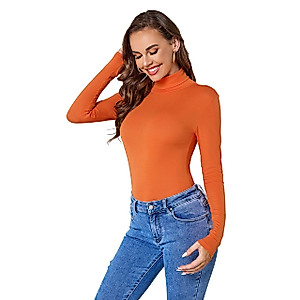 ACANI Orange Turtle Neck Tops for Women Ribbed Women's Long Sleeve Slim Fit Mock Orange Turtleneck Basic Stretchy Lightweight Layering Tops(Orange Medium)