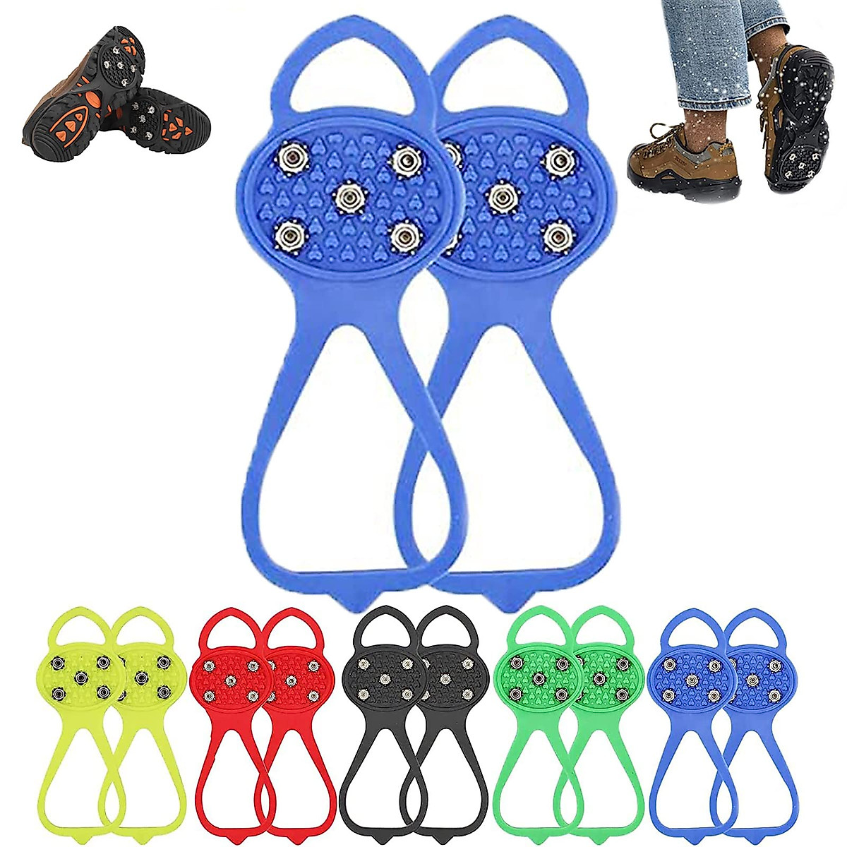 Universal Non-Slip Gripper Spikes, Universal Gripper Spikes Non Slip Shoe Grips, Ice Non-Slip Shoe Spikes, Traction Cleats Ice Snow Grips Anti Slip Silicone for Hiking Walking Climbing (Blue,Kids)