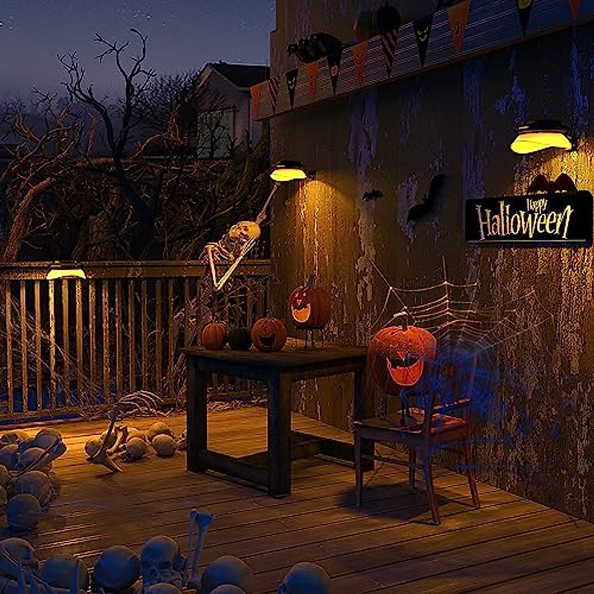 JSOT Halloween Solar Gutter Lights, Christmas Solar Lights Outdoor Waterproof Fence Lights Clip Lighting 2 Installations Methods for Deck Garden Porch Garage Stairs Wall - White Light, 6 Pack