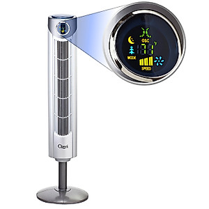 Ozeri Adjustable Oscillating Tower Noise Reduction Technology Ultra 42” Wind Fan, Silver