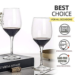 FAWLES Crystal Red Wine Glasses Set of 6, 17 Ounce Thin Rim Classic Rounded Bowl Stemmed All-purpose Wine Glass Set, Housewarming/Anniversary/Wine Gift Set