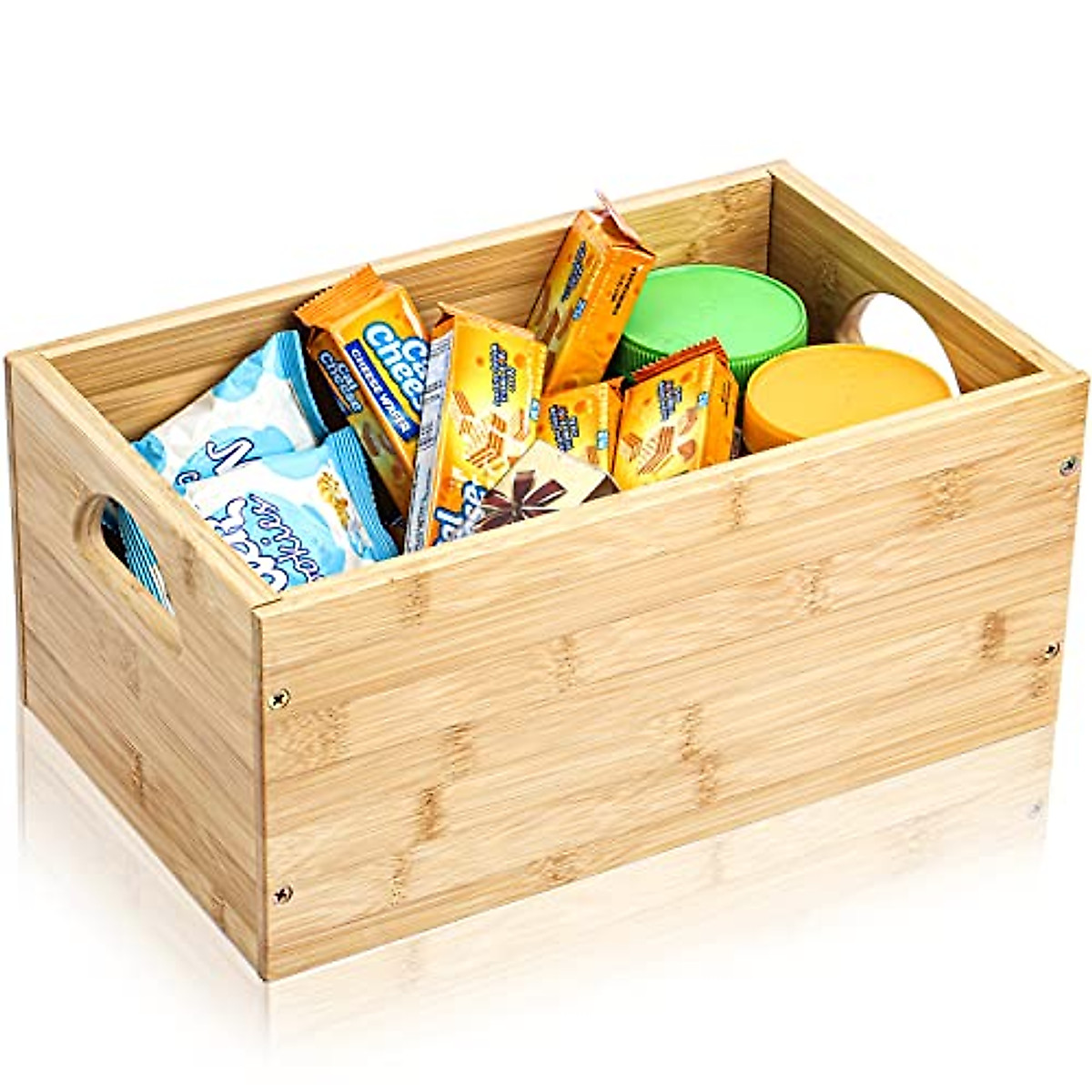 DEAYOU Bamboo Storage Bin, Bamboo Storage Box Crate Organizer Cube Container, Natural Deep Cubby Basket Holder with Handle for Bathroom, Books, Toys, Snack, Decor, Home, Kitchen, Office, Modular Open