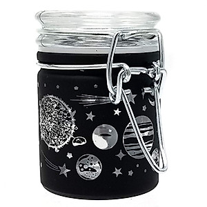 Airtight Glass Herb Stash Jar with Clamping Lid in Choice of Design (Black Frosted Galaxy)