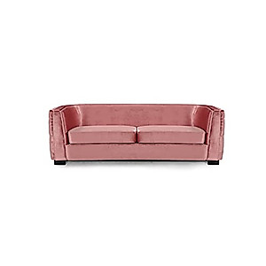 Iconic Home Saratov Sofa Velvet Upholstered Button Tufted Curved Shelter Arm Design Espresso Finished Wood Legs Modern Transitional Blush