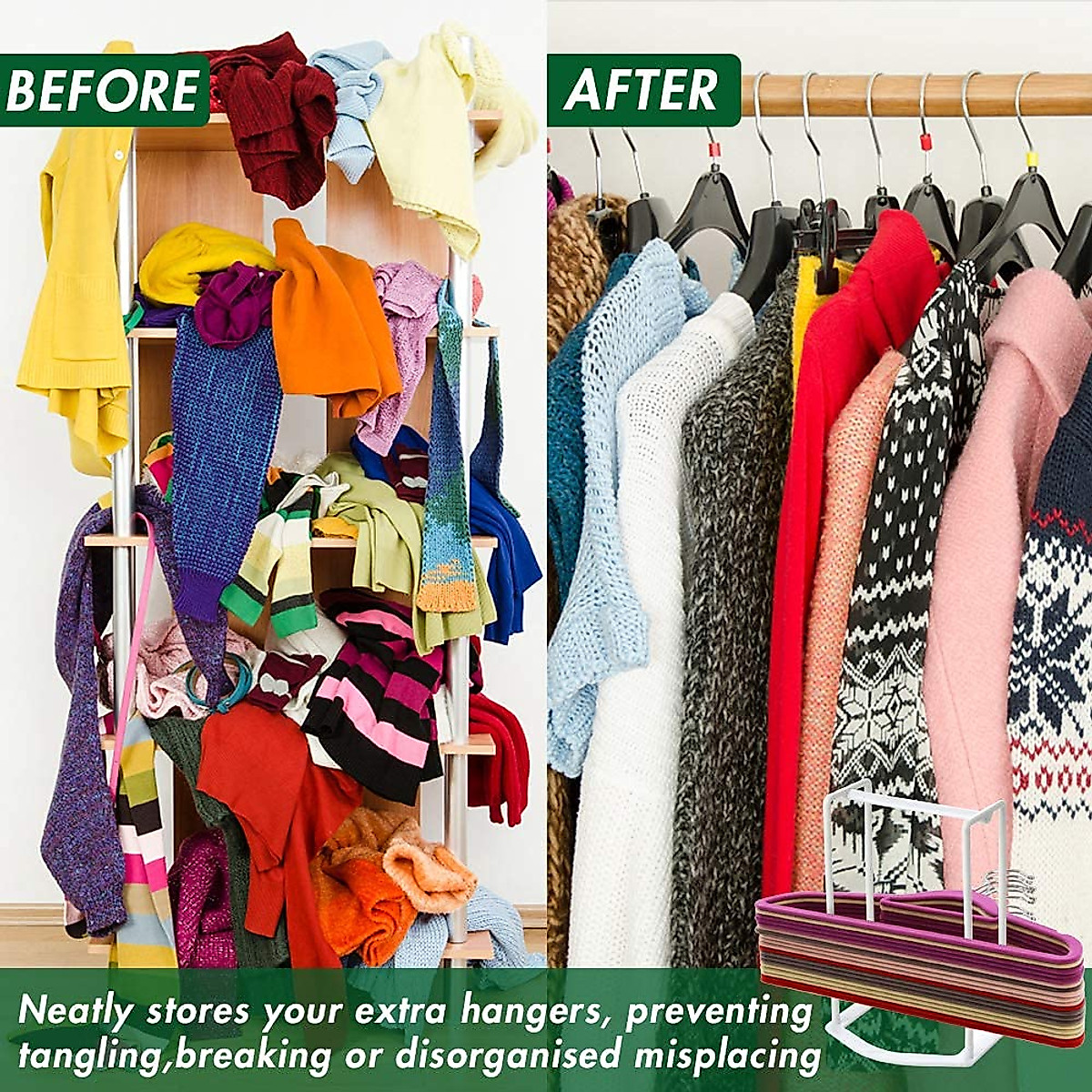 HAKDAY Hanger Stacker Organizer Stand, White Portable Hanger Holder Laundry Room Organization Hanger Rack Storage