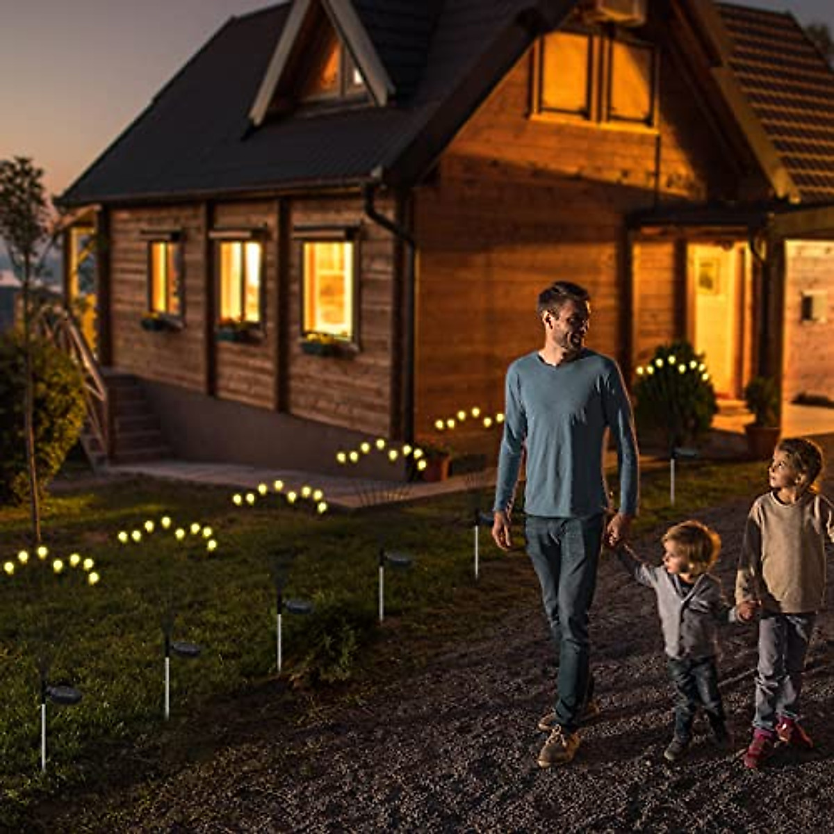 DLAOUM Solar Powered Firefly Lights - Solar Lights Outdoor Waterproof 8LED Starburst Swaying Garden Lights for Yard Path Landscape Decorations