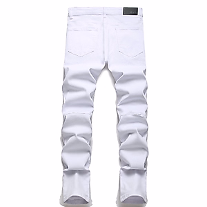 RXXKKK Men's Classic Zipper Biker Regular Fit Flex Jean (36, 6611 White)