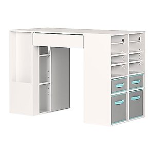 South Shore Crea Counter-Height Craft Table with Scratchproof Surface and Interchangeable Modules - 4 baskets included, Pure White