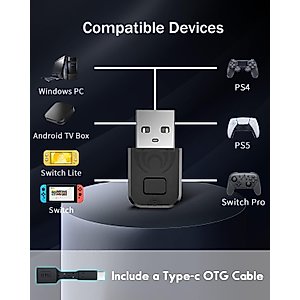 AOLION Bluetooth Adapter for PS4/PS5/Switch, Wireless Controller Adapter, Compatible with PS4, PS5, Switch, Windows PC, Android TV Box, Steam