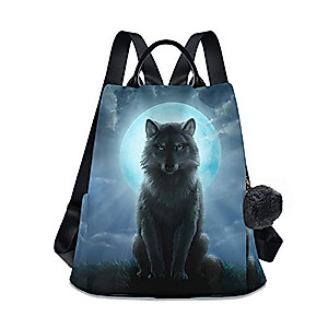 ALAZA Wolf Moon Animal Print Backpack Purse for Women Anti Theft Fashion Back Pack Shoulder Bag