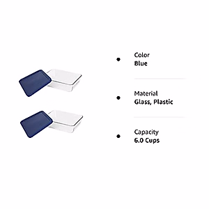 Pyrex Simply Store 6-Cup Rectangular Glass Food Storage Dish,Blue (2 Pack)