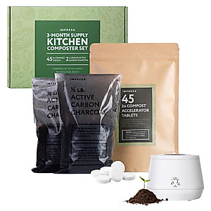 Impresa Kitchen Composter Set for Lomi Kitchen Composter & Other Electric Composter Models - Impresa Two 0.5lb Bags for Lomi Charcoal Refills + 45 Accelerator Tablets - Impresa Kit for Lomi Composter