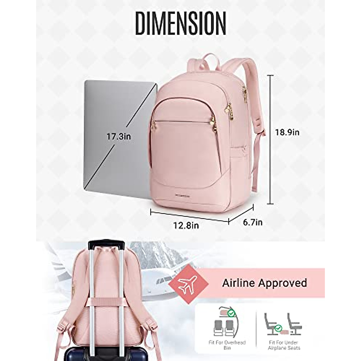 LIGHT FLIGHT Women Backpacks Laptop Backpack for Women 17.3 inches Computer Bags for Work Travel College, Gifts for Women, Pink