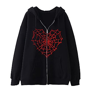 NJNJGO Full Zipper Hoodie Aesthetic Jacket 90s Long Sleeve Graphic Coat Couple 90s Top Streetwear