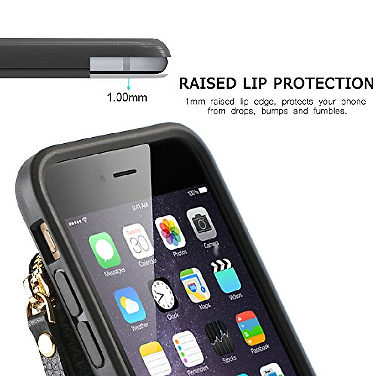 ZVE Case for iPhone SE 2022 5G for iPhone 7, 4.7 inch, Leather Wallet Case with Card Holder Slot Zipper Wallet Pocket Purse Handbag Wrist Strap Protective Cover for iPhone 8/7/SE- Black