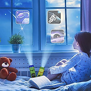 4 Pcs Slide Projector Torch Projection Light Projector Toy Flashlight Educational Learning Bedtime Night Light for Kids Dinosaur Space Ocean Nature Animal (176 Images, 22 Themes)