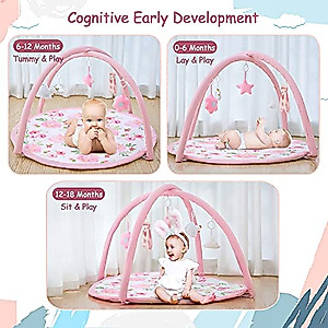 Baby Gym Infant Play Mat for Newborn Toddler Activity Gym Baby Play Gym with 5 Toys, Thicker Mat Washable