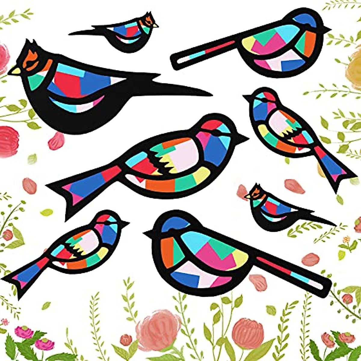 9 Pieces Birds Suncatcher Kit for Kids, DIY Stain Glass Kits Effect Paper Crafts (9 Cutouts, 16 Tissue Papers) for Kids Window Art Classroom Art Crafts Birthday Gift Toys Party Favors 6 x 2 inch