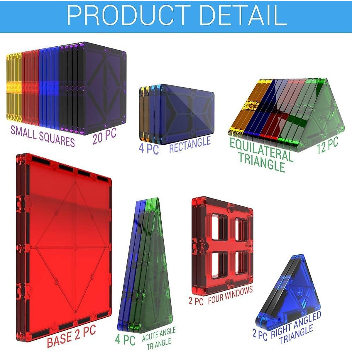 Desire Deluxe Magnetic Tiles Building Blocks Construction Toys for Boys & Girls 47pc – STEM Learning Educational, Kids Age 3 4 5 6 7 8 Year Old Gift