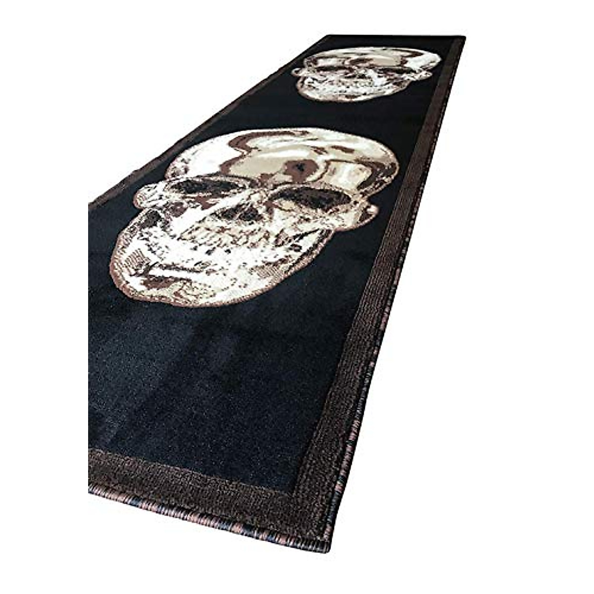 Skull Area Rug Brown & Black Carpet King Design 134 (2 Feet X 7 Feet 3 Inch)