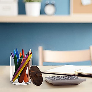 Tbestmax Qtips Holder Bathroom Container with Brown Wood Lids, 10/7 OZ Cotton Ball/Swabs Dispenser, Apothecary Organizer Jar for Storage 2 Pcs