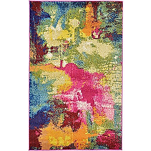 Unique Loom Estrella Collection Colorful, Abstract, Watercolor, Modern, Eclectic Area Rug, 3 ft 3 in x 5 ft 3 in, Multi/Beige