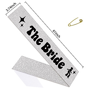The Bride Sash - Disco Bride to Be/Bachelorette Party Decorations - Mamma Mia Bridal Shower Party Decorations, Dancing Queen Disco Bride Decorations Silver Glitter