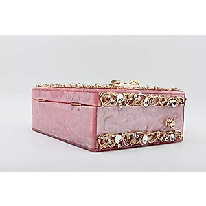Shiratori Women Evening Clutch Bag, Acrylic Square Box Shoulder HandBags For Wedding Party Tote Purse Pink