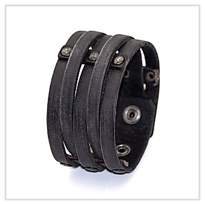Mgutillart Punk Alloy Buckle Wide Wristband Braided Leather Cuff Bracelet(Black)