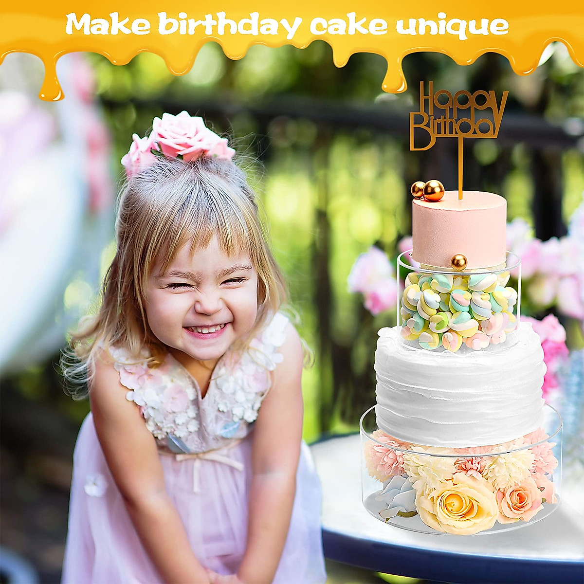 Choowin 2 Pcs Clear Acrylic Cake Stand with Lid Fillable Cake Stand Cake Riser Cake Tier Cake Display Round Cake Stand Wedding Cake Stand Cylinder Stand for Party Birthday(12 inch,8 inch,with Lights)