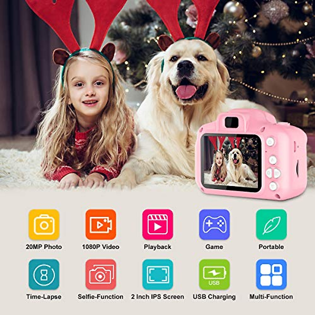 OZMI Upgrade Kids Selfie Camera for Girls, Children HD Digital Video Camera for Toddler, Christmas Birthday Gift for Girl Age 3-12, Toy Camera for 3 4 5 6 7 8 9 10 Year Old Girl with 32GB SD Card-Pink