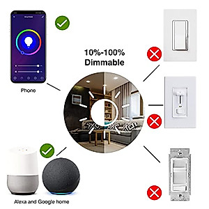 Smart Candelabra LED Bulbs, 60 Watt Equivalent, 6W 500lm, E12 LED Bulbs Work with Alexa and Google Home, 2700-6500K+RGB, APP Control, No Hub Required, Timer, Group Control, 2.4GHz WiFi Only, 6PCS