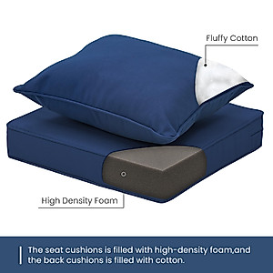 Strickland Home Outdoor Seat Cushion Set 19 x 19 Inch Fade Resistant Patio Furniture Cushions with Pillow Deep Seat & Back Cushion Set with Removable Cover for Chair Sofa Couch,Navy Blue