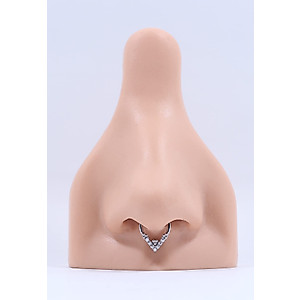 FANSING Surgical Steel Septum Jewelry 16g Septum Rings for Women Prong Set CZ Teardrop Septum Clicker Silver Septum Ring 16 Gauge 8mm Beaded Daith Piercing Jewelry Triangle Septum Ring