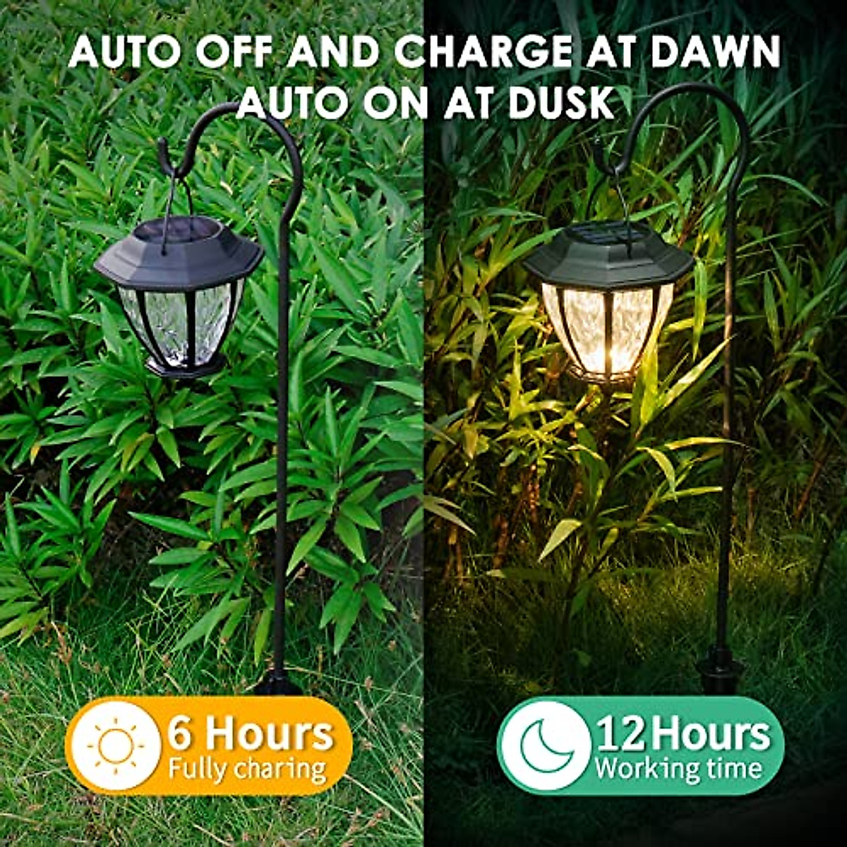 Viewsun Upgrade Hanging Solar Lights, 34 Inch Warm White Shepherd Hook Lights Waterproof Outdoor Decorative Solar Lantern Lights for Garden Decor, Pathway, Front Porch, 2 Pack