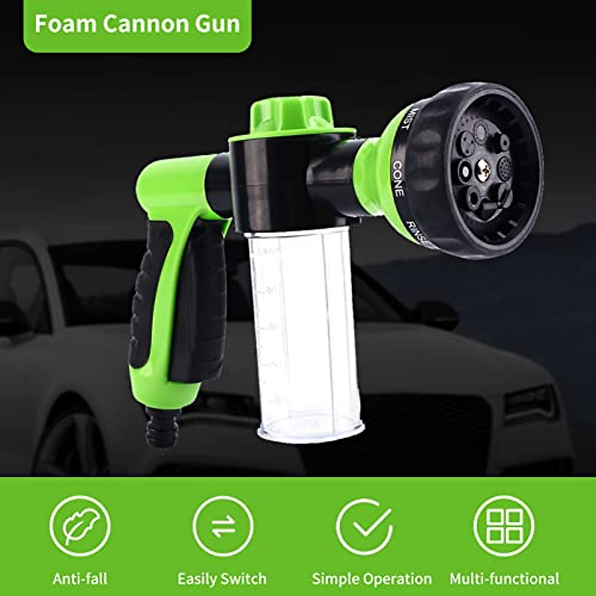 Foam Water Sprayer,Car Foam Hose Sprayer Dispenser 8 Watering Patterns Wash Cleaning Tool