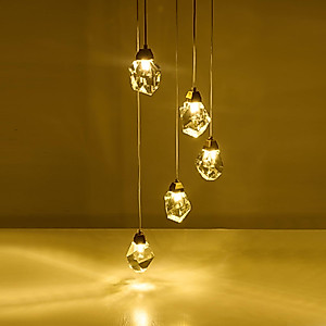 KOKAiZeeKi Dimmable Brass Gold Crystal Pendant Light - Modern 5-Light Diamond Chandelier for Kitchen Island, Dining Room, Hallway, and Bathroom