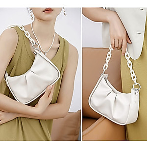 Gxamz Womens Shoulder Cloud Bag with Chain Dumpling Purse Clutch Handbag Small Leather Bags (white)