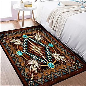 Southwestern Area Rug 5x7 Washable Living Room Rug,Aztec Tribal Rugs Native American Throw Rugs Vintage Rug Non Slip Bedroom Area Carpet Soft Floor Carpets Mat for Dining Room,Laundry,Office,Brown