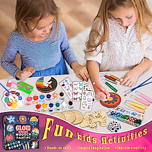 klmars Kids Wooden Painting Kit-Glow in The Dark-Arts & Crafts Gifts for Boys Girls Ages 5-12-Wood Slice Craft Activities Kits - Creative Art Toys for 5, 6, 7, 8, 9, 10, 11 & 12 Year Old Kids