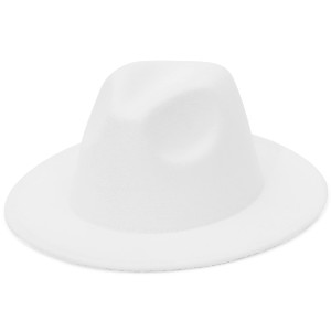 GEMVIE Mens Womens Wool Fedora Panama Hats Wide Flat Brim Trilby Felt Hat Party Gentleman Hat White L=US 7 1/2