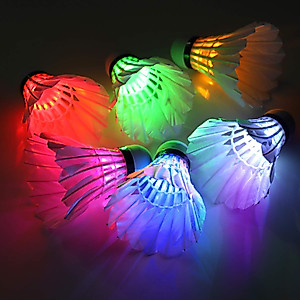 Ohuhu Shuttlecock, LED Birdies Badminton Glow in The Dark Lighting Badminton Birdies Goose Feather Shuttlecocks Light up for Outdoor Indoor Adults Sport Activities